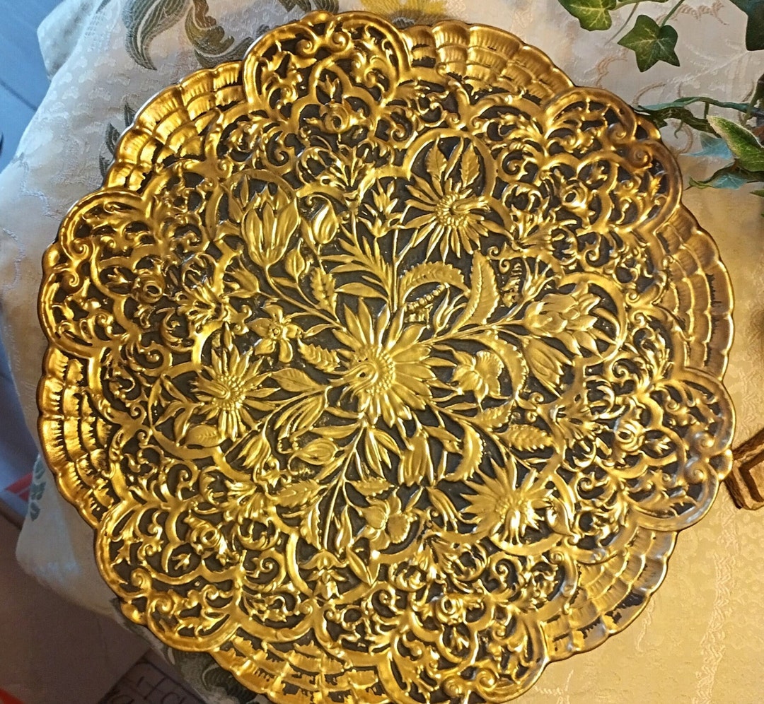 Large Floral Embossed Metal Plate - Etsy