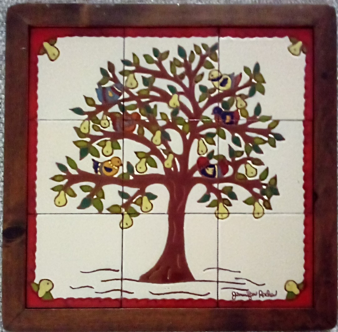 Vintage Partridge in a Pear Tree Framed Hand-painted Ceramic Tile ...