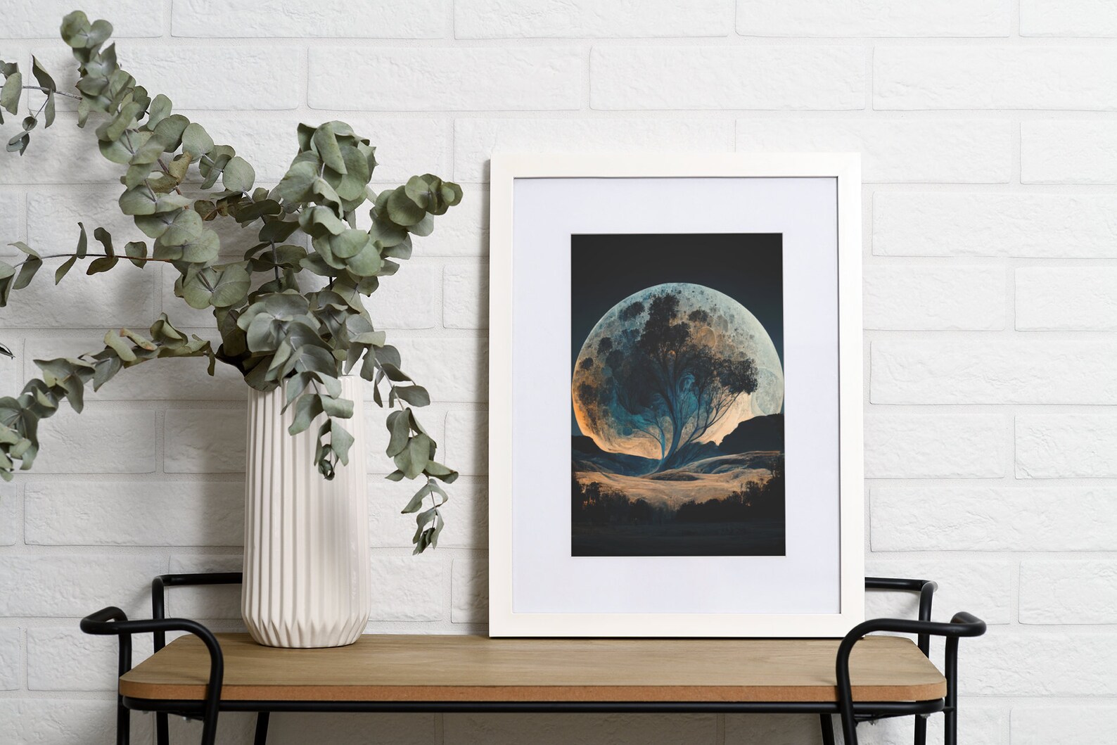 Moon,tree Mountain Wall Art, Giclee Print, Abstract Blue Moon, Large ...
