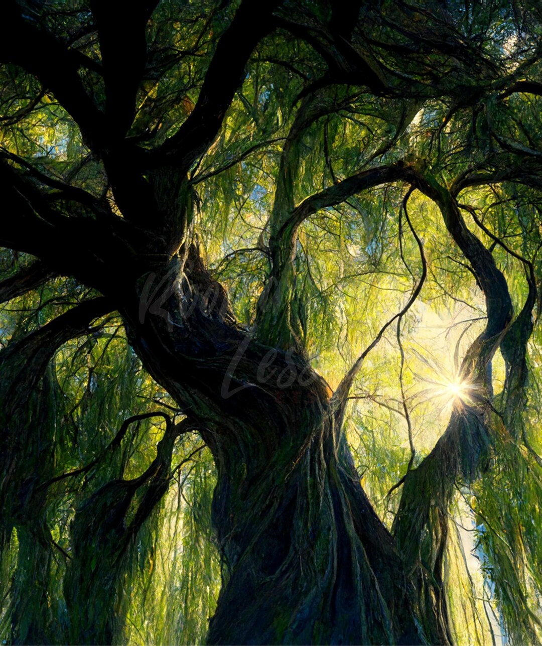 Canvas Poster Print of Weeping Willow Tree, Portrait, Decor, Staging ...