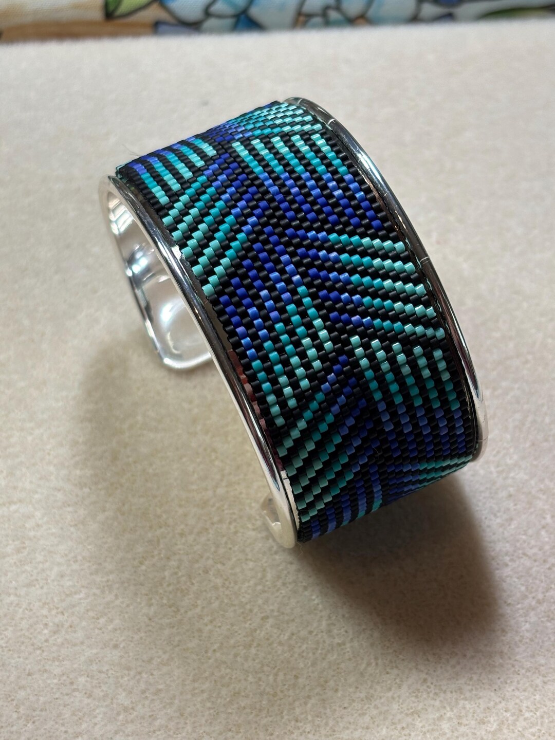 Ombré Sea Foam Green to Cobalt Blue Handmade Beaded Cuff Bracelet - Etsy