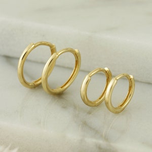 10k Solid Gold Tiny Huggie Hoop Earrings, Real Gold Mini Hoops, Thin ...