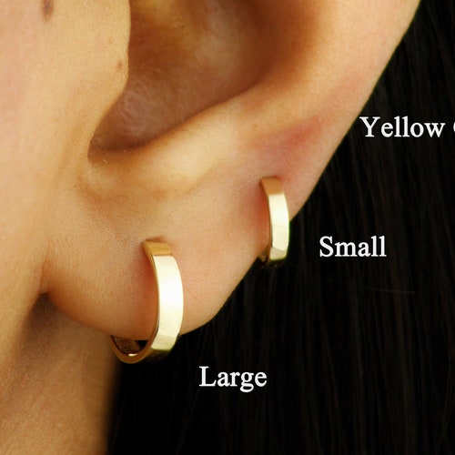 14k Solid Gold Plain Dainty Huggie Earrings Minimalist Real - Etsy