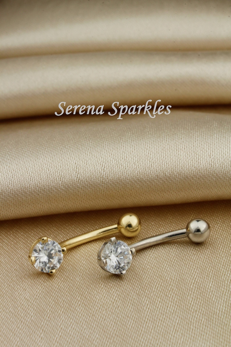 14k Solid Gold Belly Button, Externally Threaded Navel Belly Ring ...