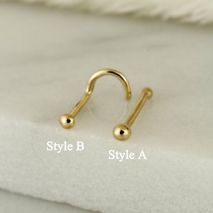 14k Solid Gold Ball Nose Stud, 20G Solid Gold Nose Stud, Gold U Shape Nose Stud, 20 Gauge Gold ...