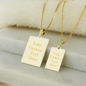 10k Solid Gold Engravable Tag Necklace, Real Gold Tag Pendant, Gold ...