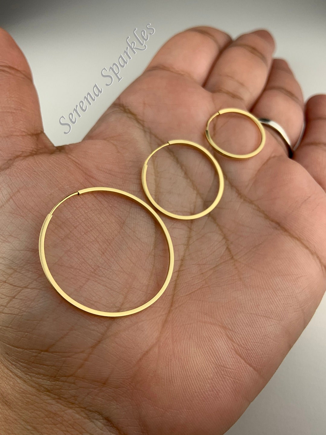 10K Solid Gold Tube Continuous Hoop Earrings, Simple Real Gold Plain ...