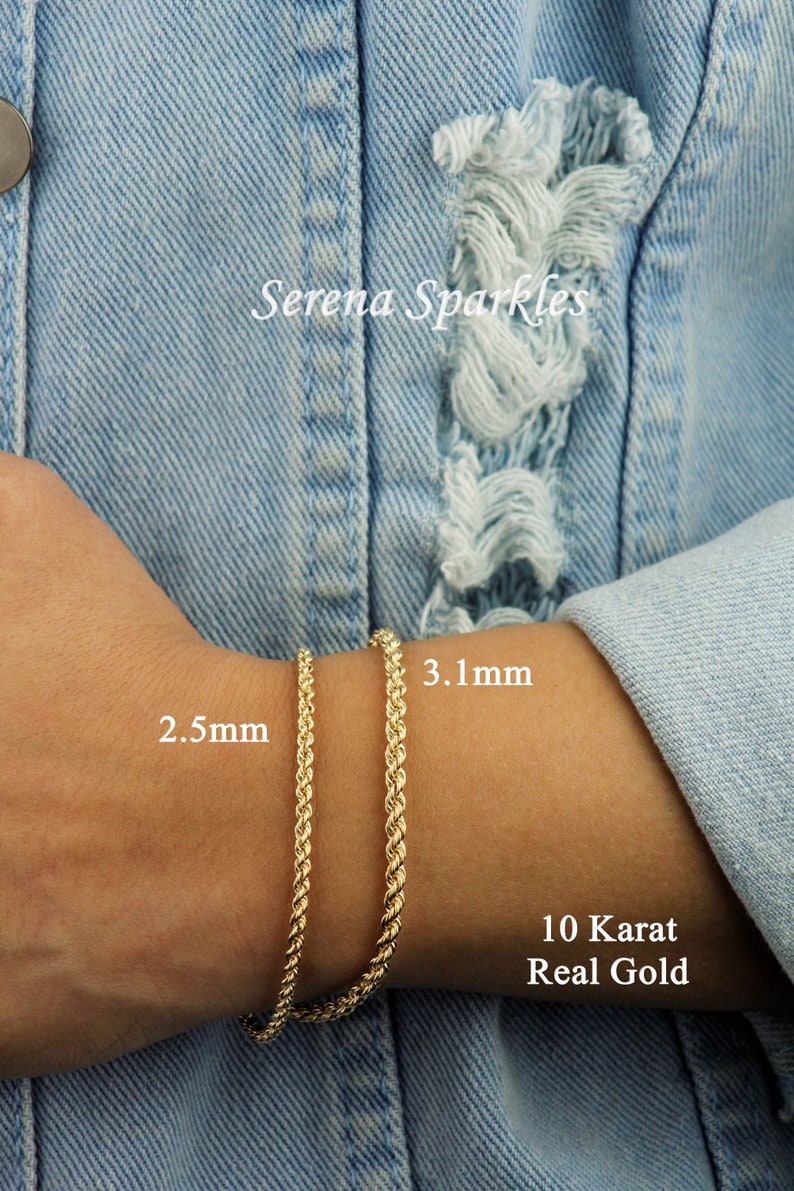 10k Real Gold Rope Chain Bracelet Twisted Real Gold Chain - Etsy