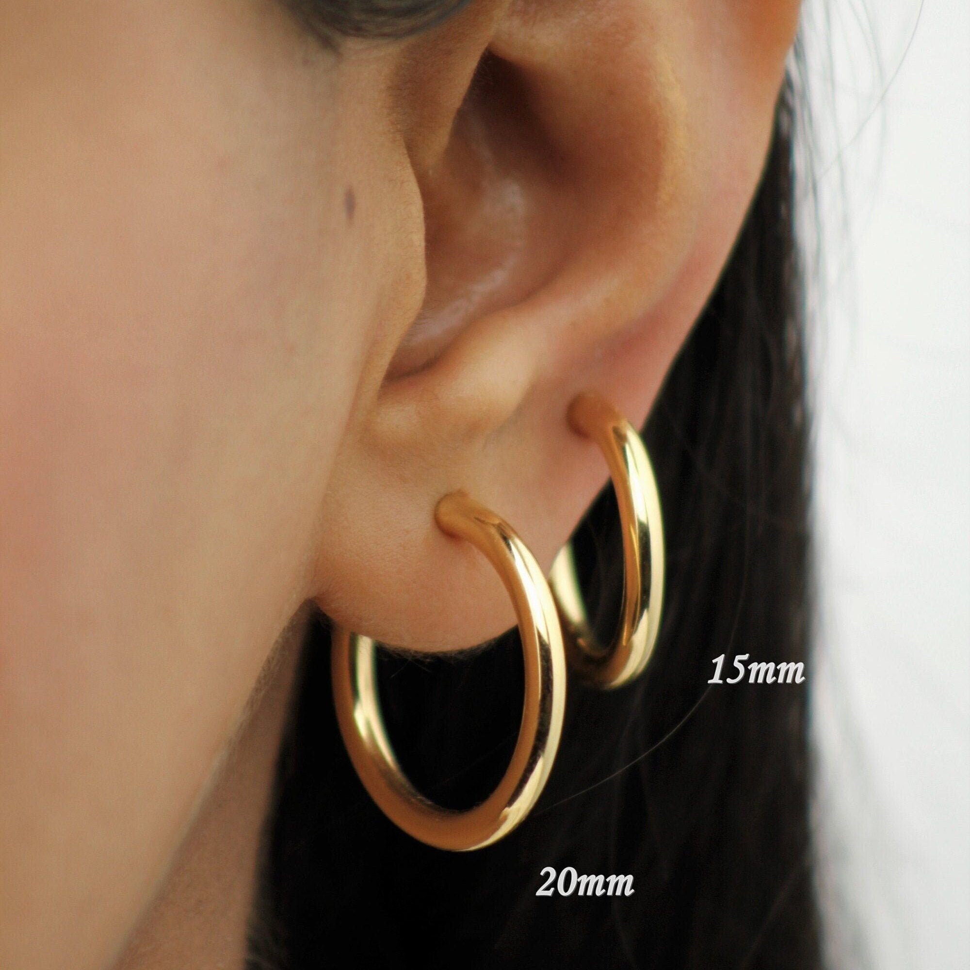 10k Solid Gold Chunky Hoop Earrings Real Gold Classic Hoop | Etsy