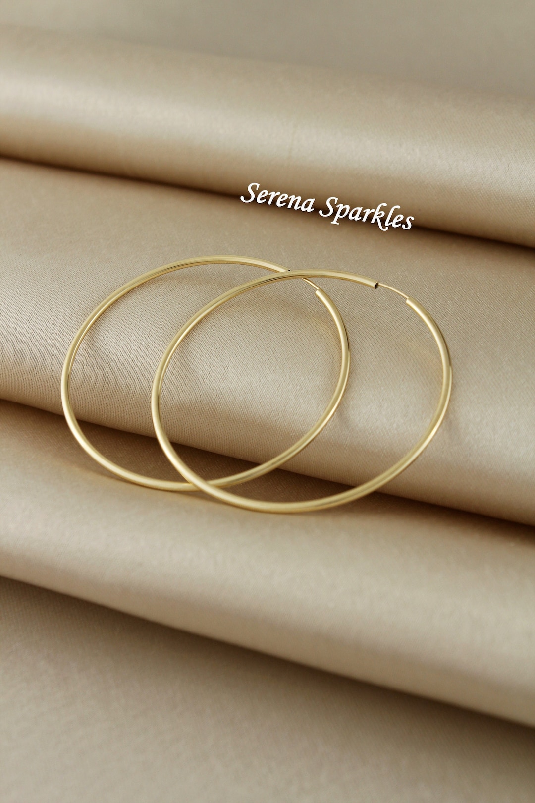 10k Solid Real Gold Oversize Hoop Earrings 50mm , Everyday Large Gold ...