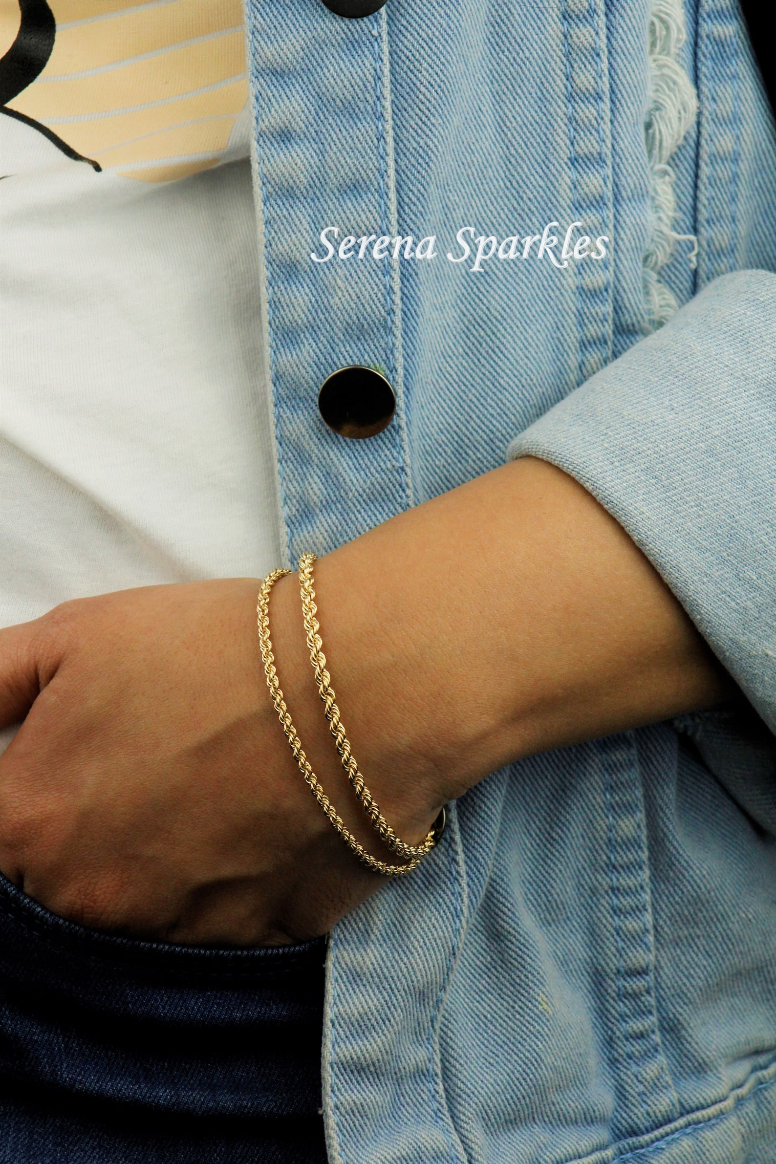 10k Real Gold Rope Chain Bracelet, Twisted Real Gold Chain Bracelet ...