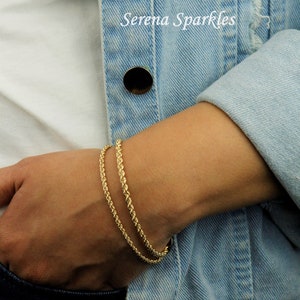 10k Real Gold Rope Chain Bracelet, Twisted Real Gold Chain Bracelet ...