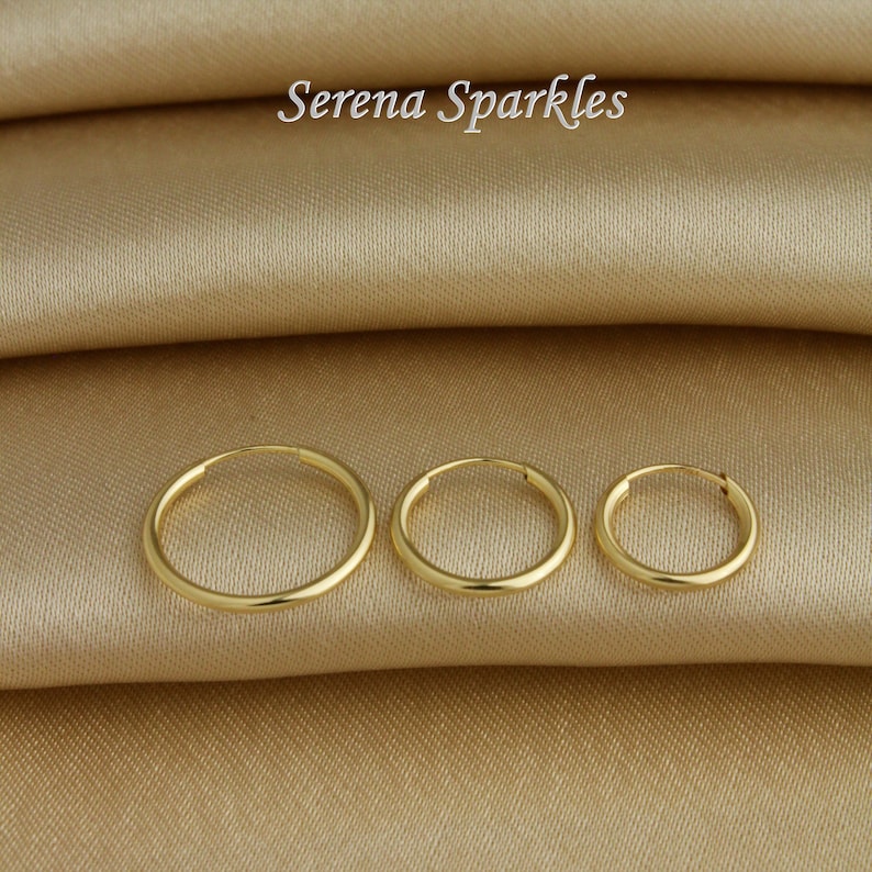 10k Solid Gold Small Continuous Hoops 10mm 12mm 15mm Real - Etsy