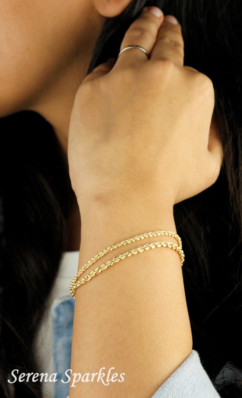 10k Real Gold Rope Chain Bracelet Twisted Real Gold Chain - Etsy