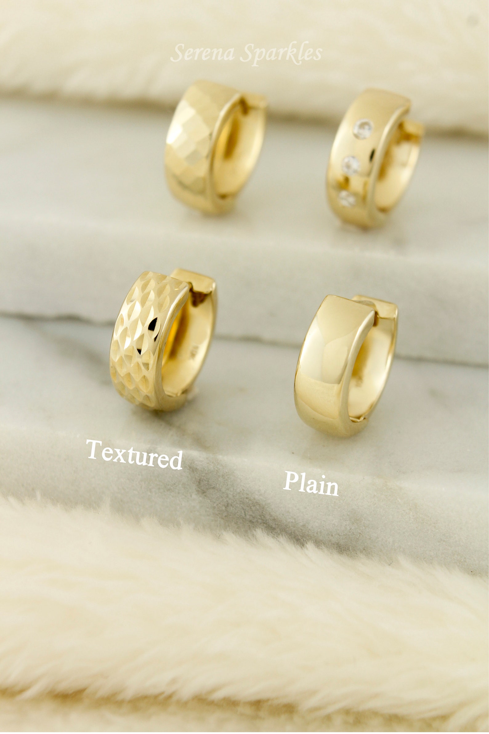 10k Solid Gold Huggies, Real Gold Huggie Hoop Earrings, Chunky Gold ...