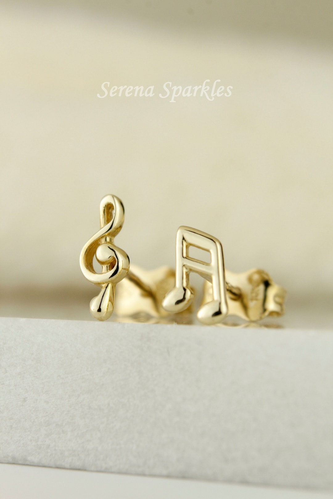 10k Solid Gold Music Notes Stud Earrings, Music Symbol Stud Earrings ...