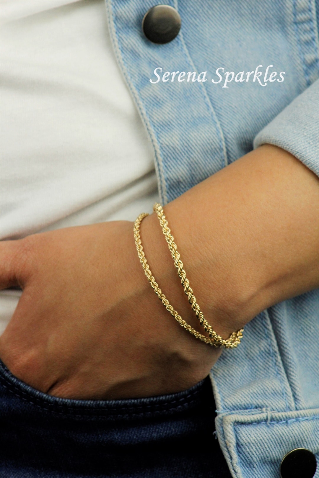 10k Real Gold Rope Chain Bracelet, Twisted Real Gold Chain Bracelet ...