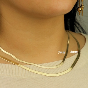 10k Solid Gold Herringbone Chain, Real Gold Herringbone Chain Necklace ...
