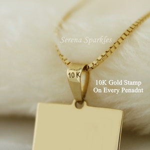 10k Solid Gold Engravable Tag Necklace, Real Gold Tag Pendant, Gold ...