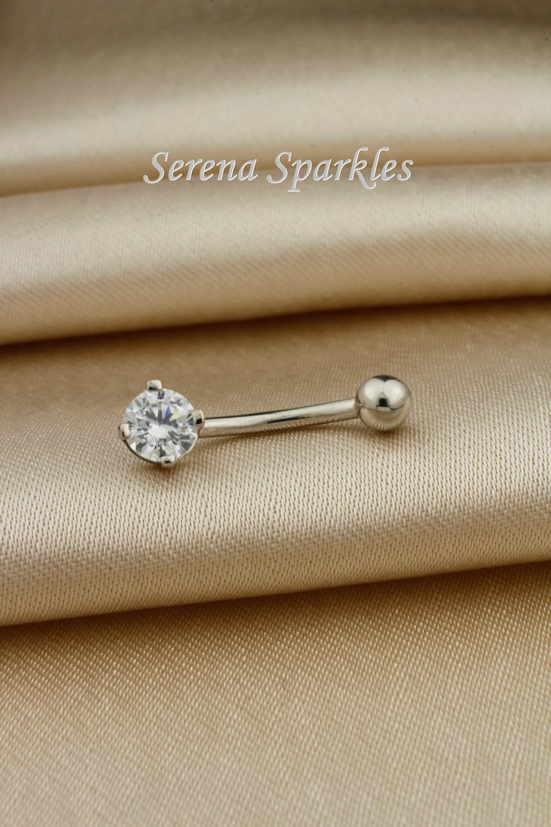 14k Solid Gold Belly Button, Externally Threaded Navel Belly Ring ...