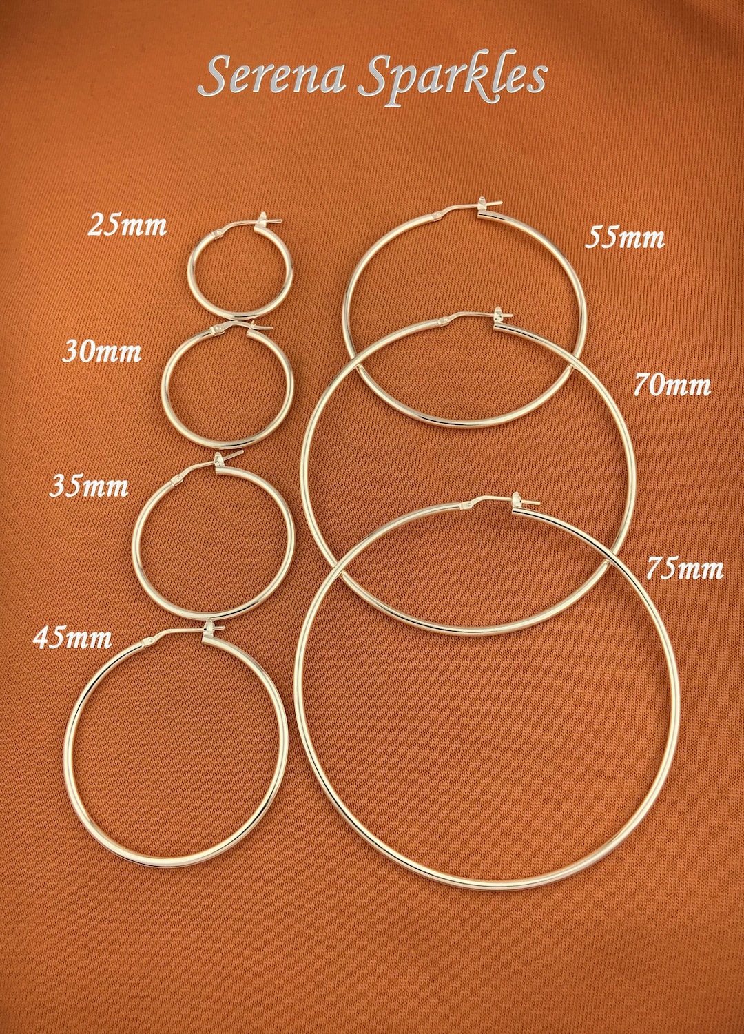 925 Sterling Silver Hoop Earrings 25mm, 30mm, 35mm, 45mm, 55mm, 70mm ...