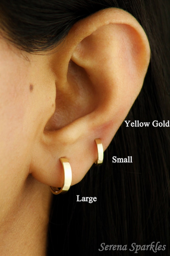 10k Solid Gold Plain Huggie Earrings Real Gold Minimalist Dainty Huggie Earrings 10mm Gold Huggie Hoop Earrings