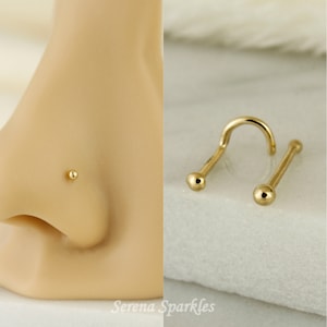14k Solid Gold Ball Nose Stud, 20G Solid Gold Nose Stud, Gold U Shape Nose Stud, 20 Gauge Gold ...