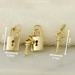 10k Solid Gold Lock & Key Charm, Dainty Lock Charm Necklace, Minimalist ...