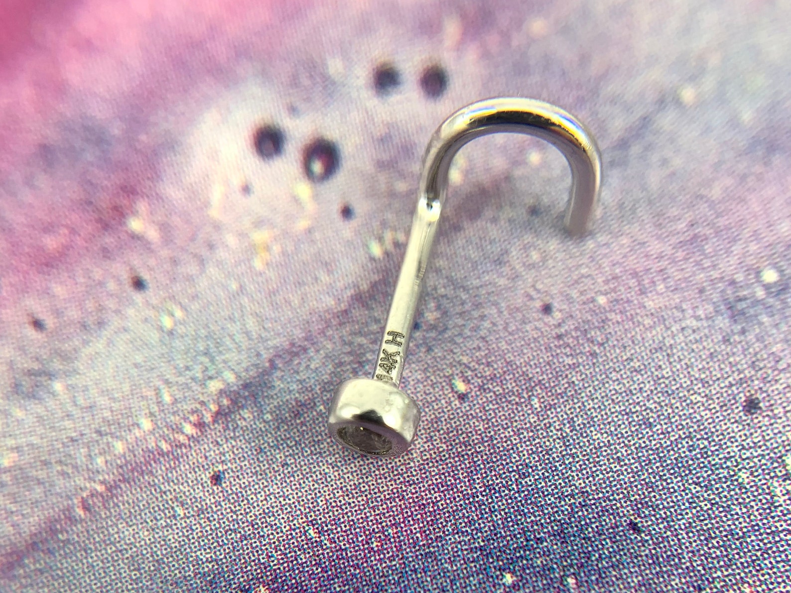 14k Solid Gold CZ Nose Stud, Fishtail Nose Stud, CZ Diamond Nose Stud ...