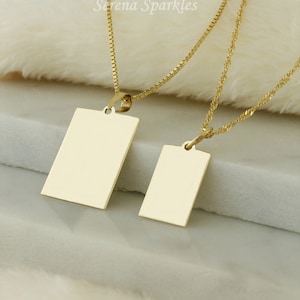 10k Solid Gold Engravable Tag Necklace, Real Gold Tag Pendant, Gold ...