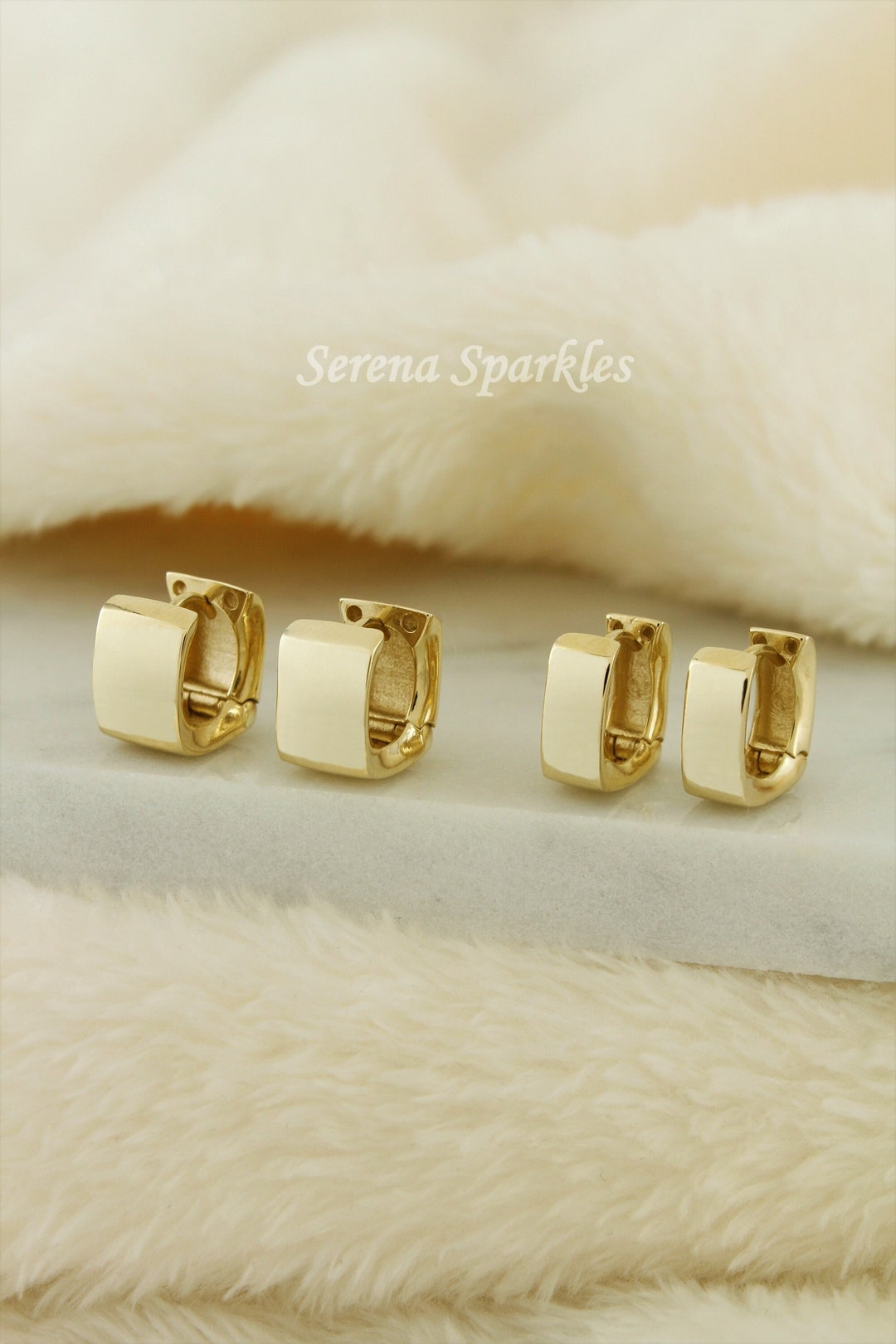 10k Solid Gold Chunky Huggie Hoop Earrings, Real Gold Thick Chunky ...