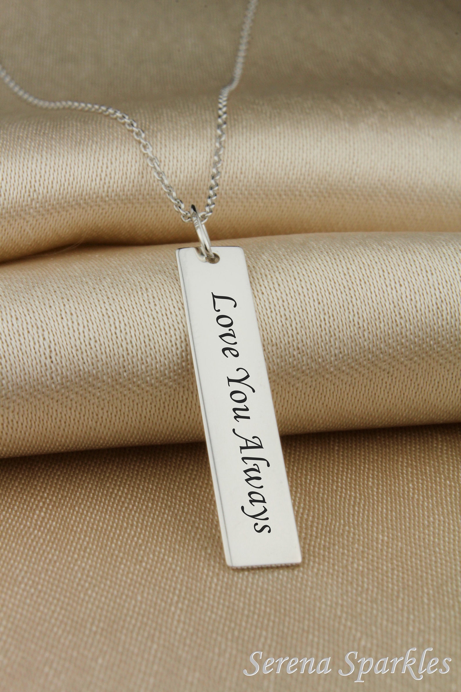 10k Solid Gold Vertical Flat Bar Pendant Necklace, Solid Gold ...