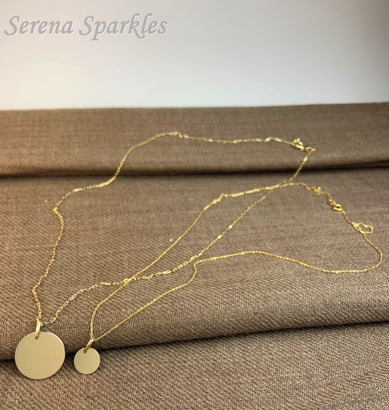 10k Solid Gold Flat Disc Pendant Engravable Necklace With 10k - Etsy