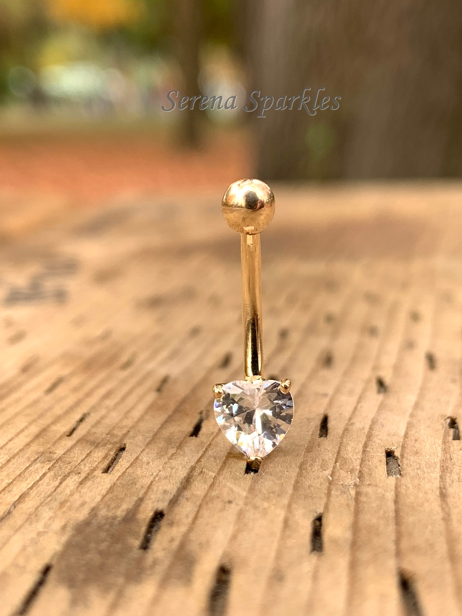 14k Solid Gold Belly Button Heart Shape CZ Belly Button - Etsy