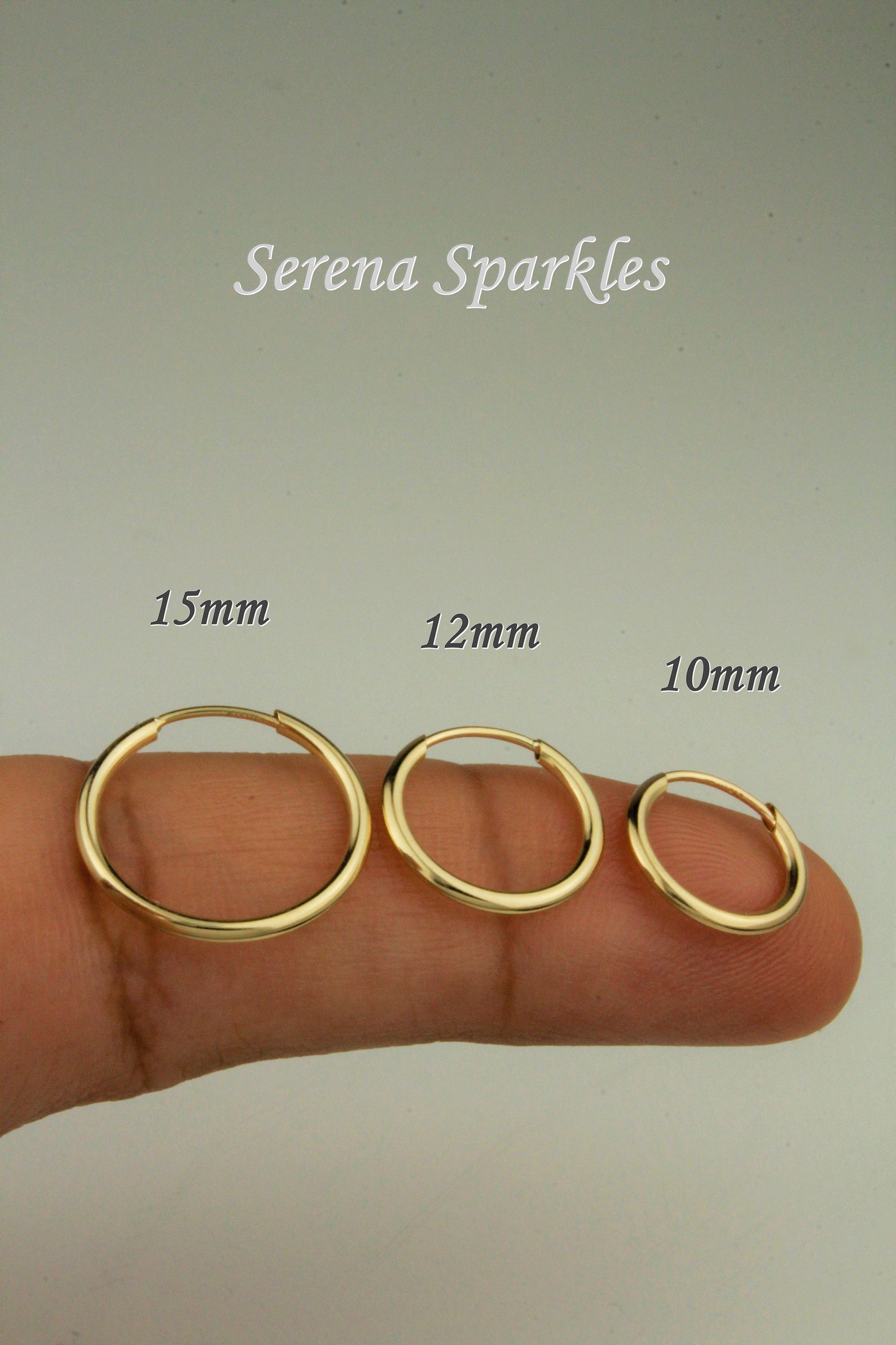 10k Solid Gold Small Continuous Hoops 10mm 12mm 15mm Real - Etsy