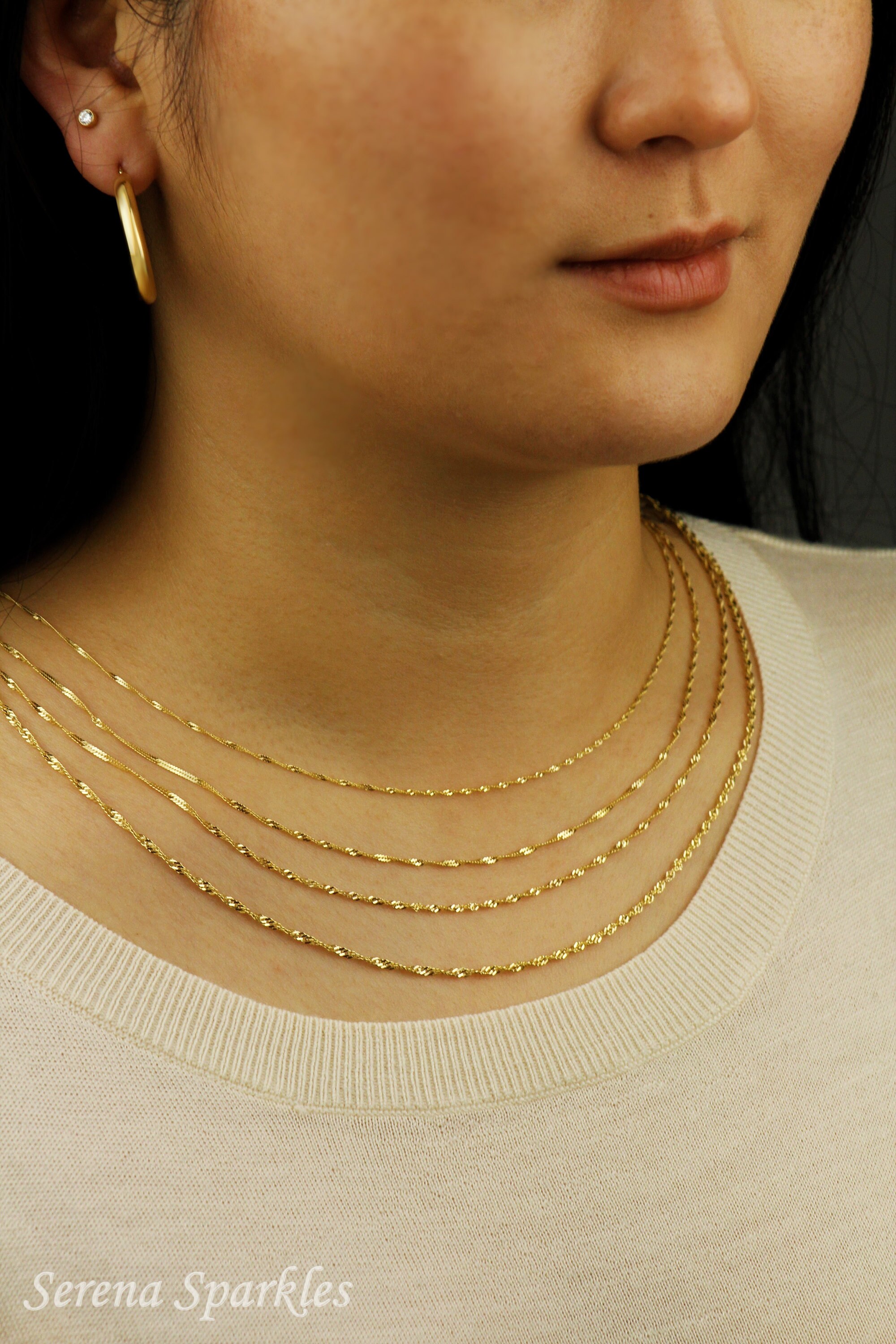 10k Solid Gold Twisted Chain Necklace Real Gold Singapore - Etsy