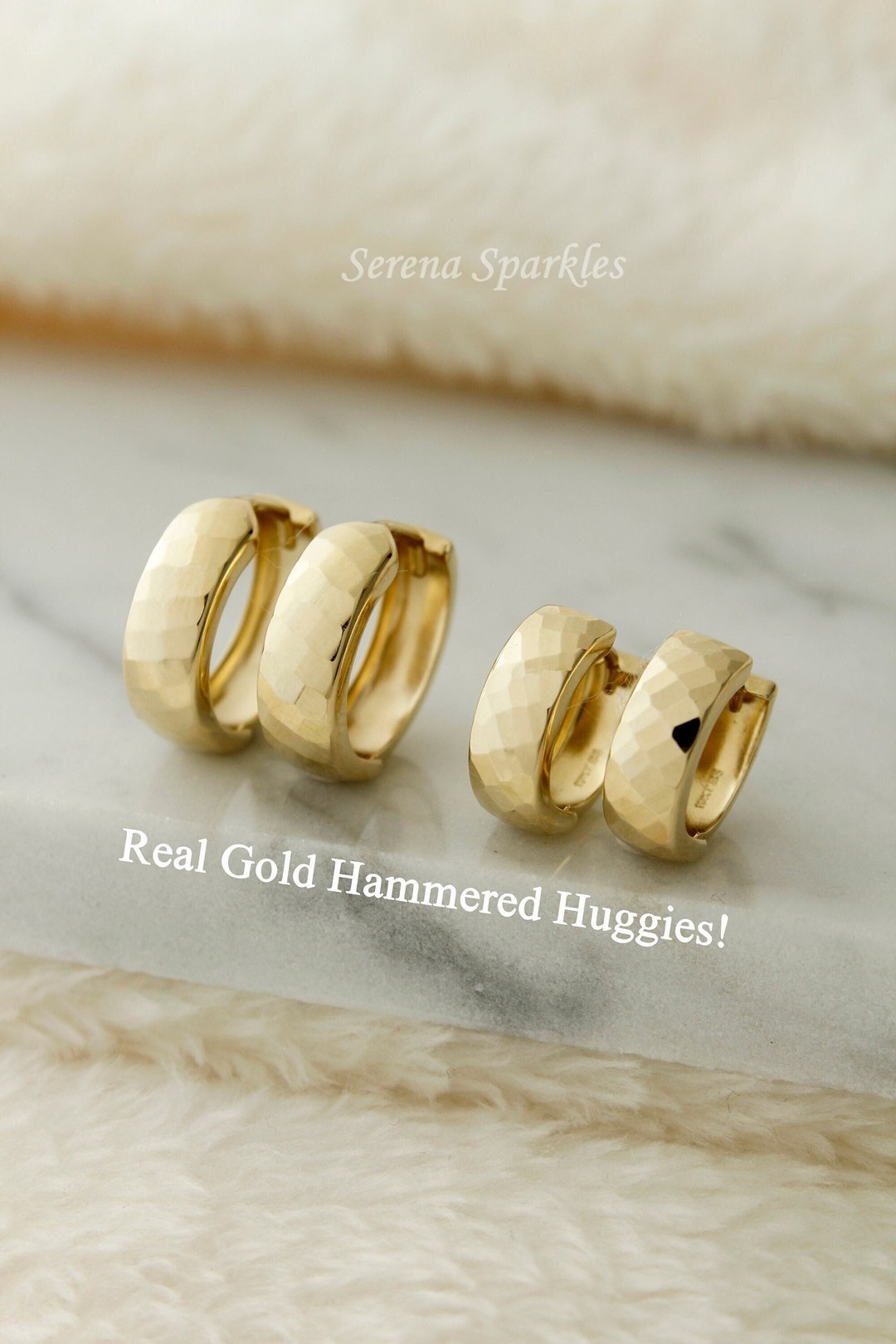 10k Solid Gold Earrings, Hammered Huggie Earrings, Real Gold Chunky Huggies, Small Huggie Hoops ...