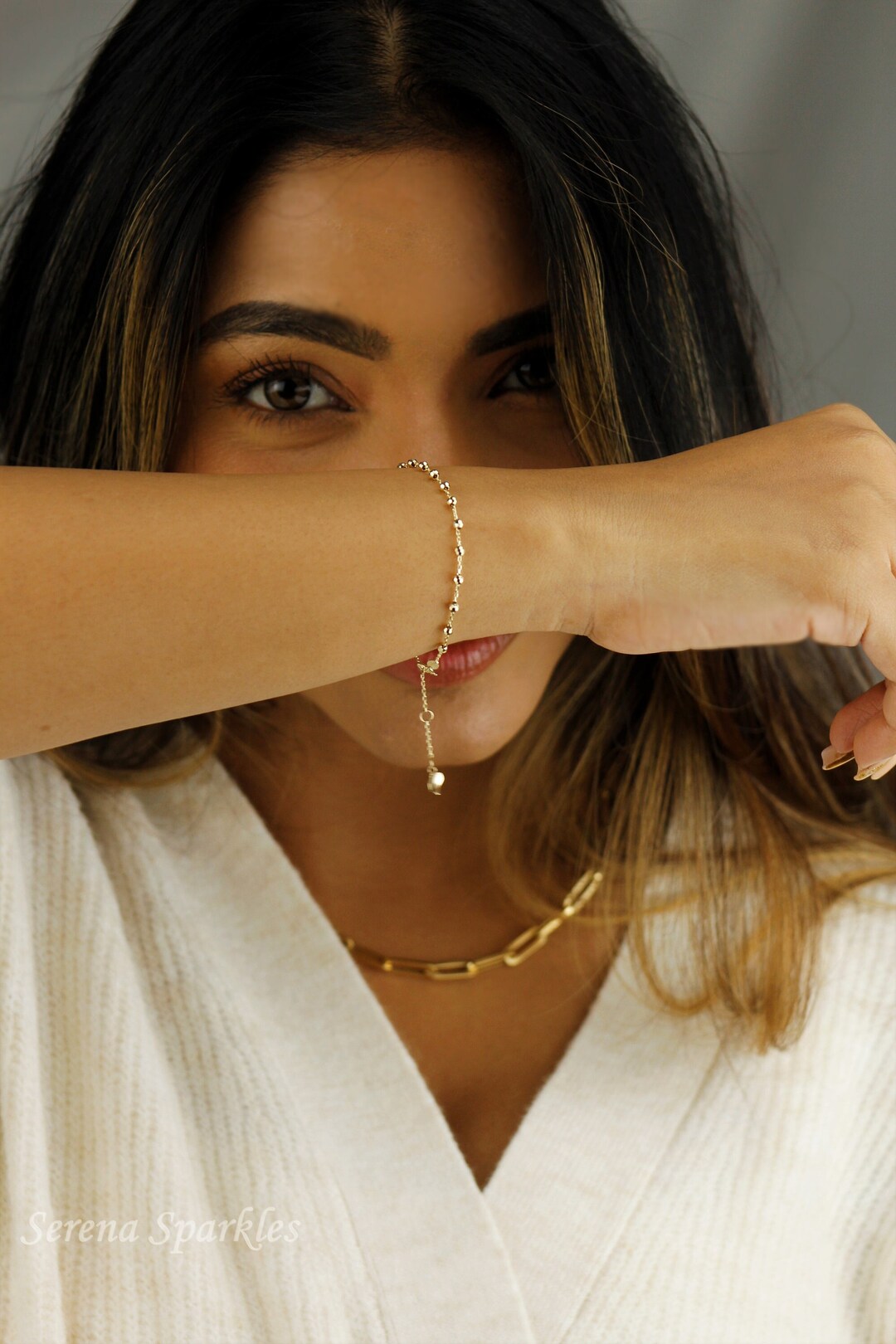10k Solid Gold Ball Bracelet, Real Gold Ball Bracelet, Minimalist Gold ...
