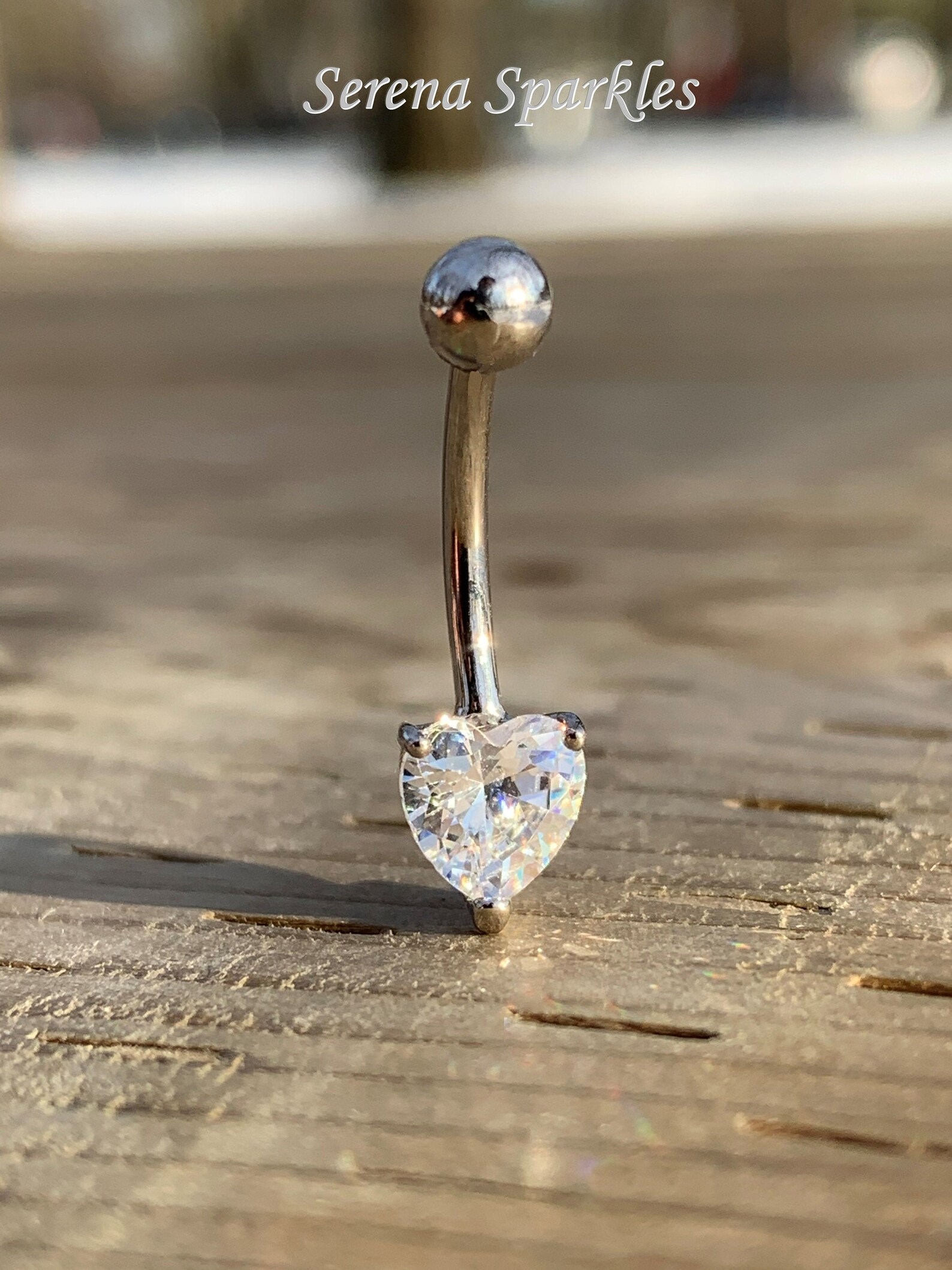 14k Solid Gold Belly Button Heart Shape CZ Belly Button - Etsy