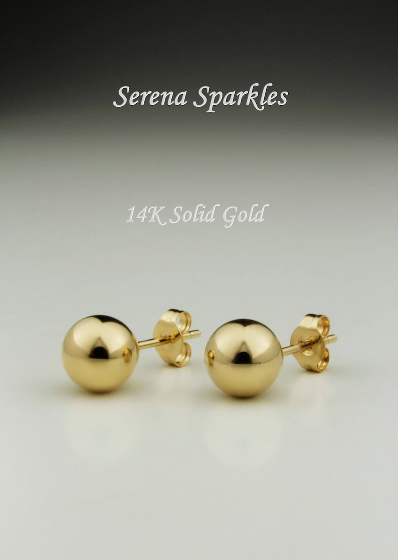 14k Solid Gold Ball Ear Stud Earrings Plain Real Gold - Etsy