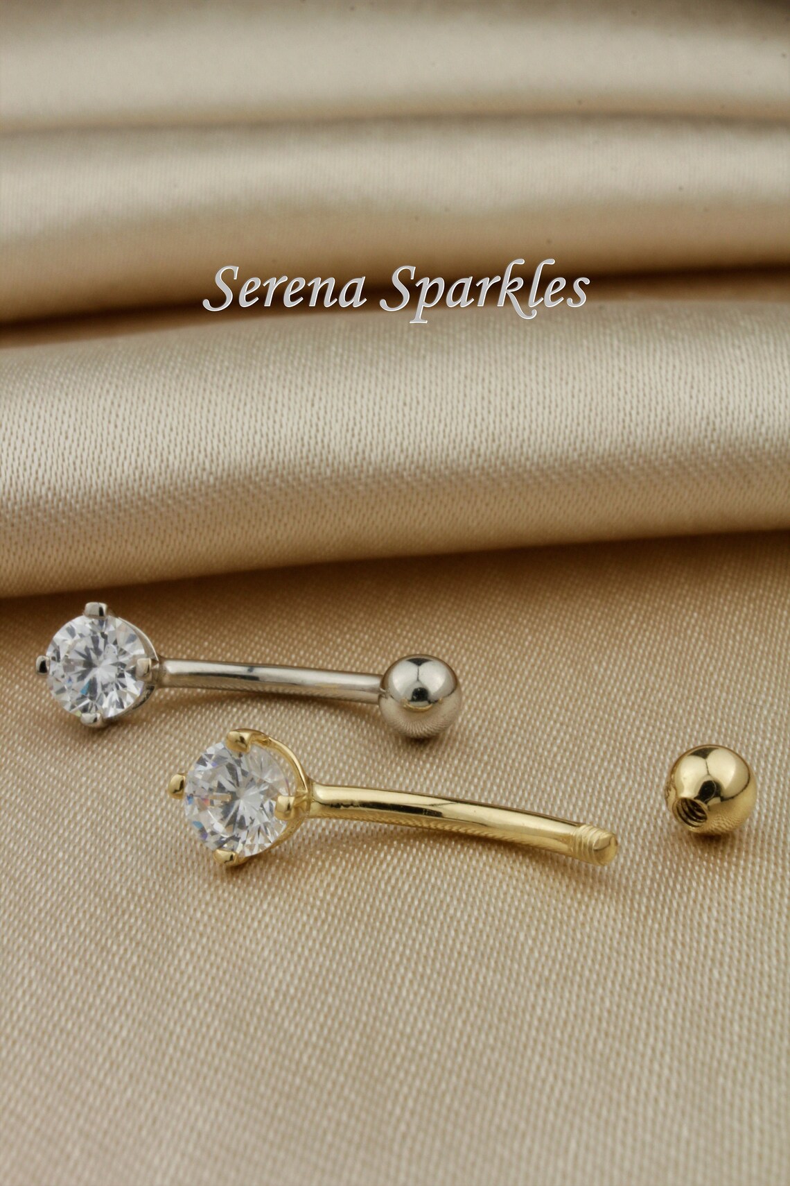 14k Solid Gold Belly Button, Externally Threaded Navel Belly Ring ...