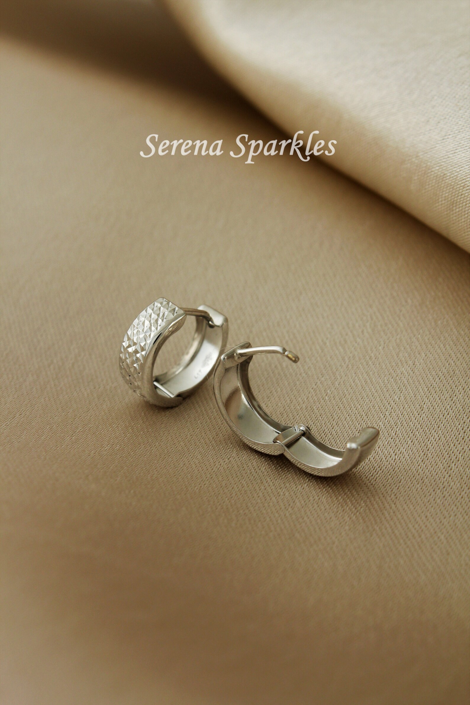 10k Solid Gold Huggies, Chunky Real Gold Huggies, White Gold Everyday ...