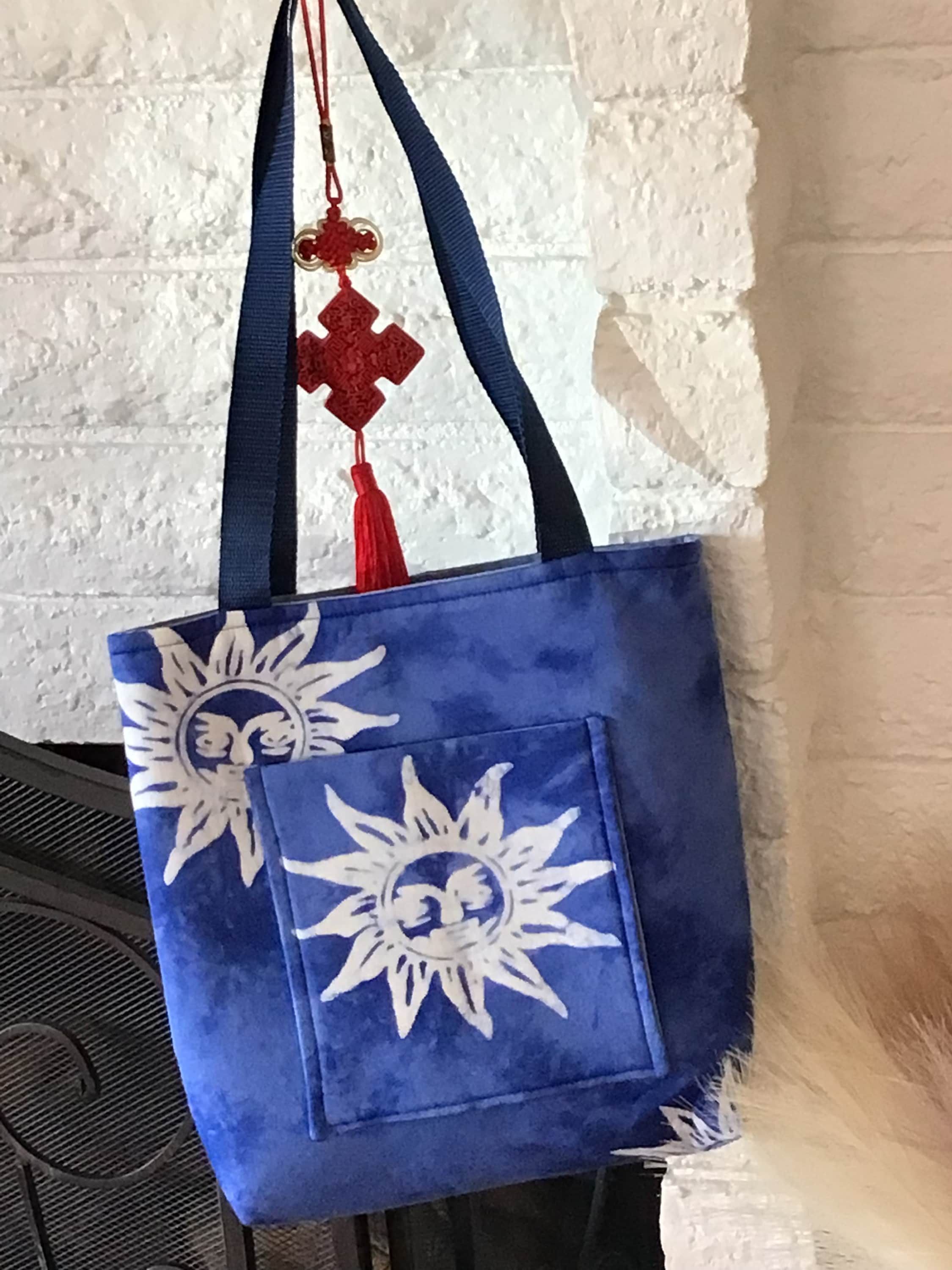 Medium Hawaiian Silk Screen Beach Bag, Boho-chic Ocean Blue Tote ...