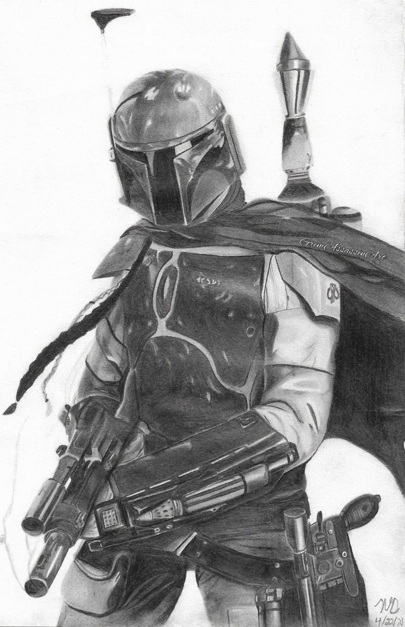 Boba Fett Graphite Print Pencil Drawing - Etsy