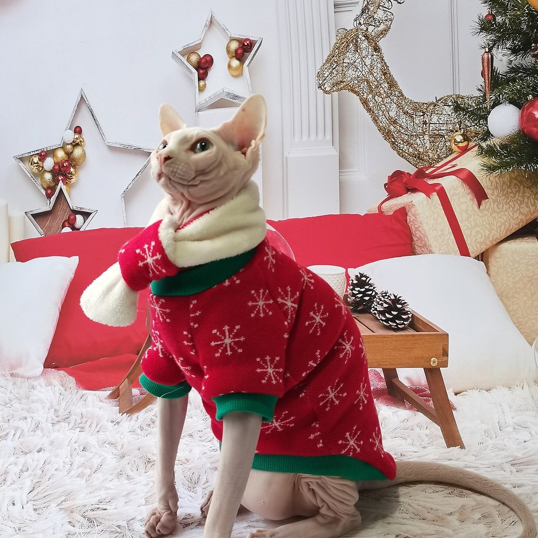 Christmas Sphynx Cat Sweater Red Snowflakes Sweater Winter - Etsy
