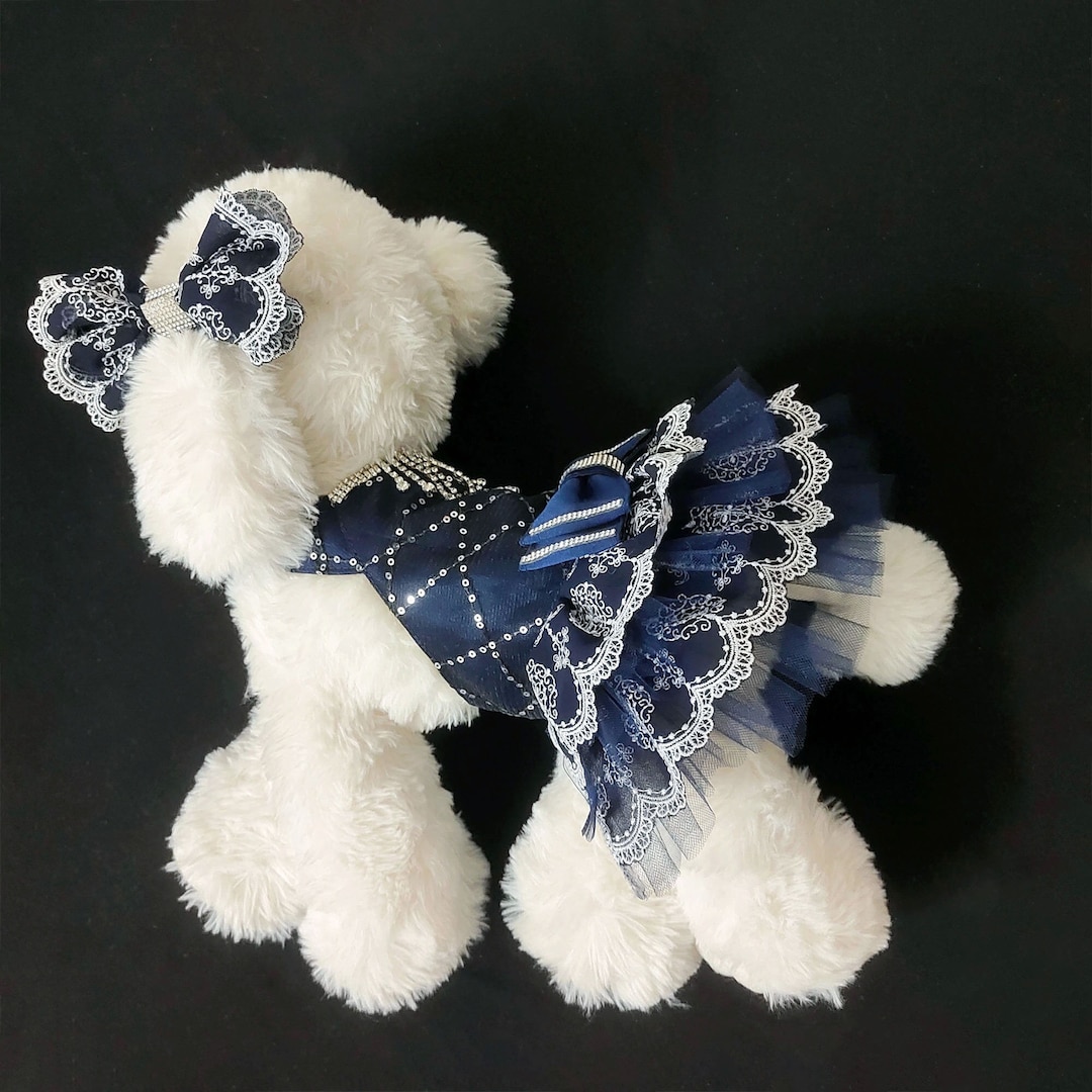 Custom Dog Harness Dress, Sparkling Navy Blue Tulle Dress for Large ...