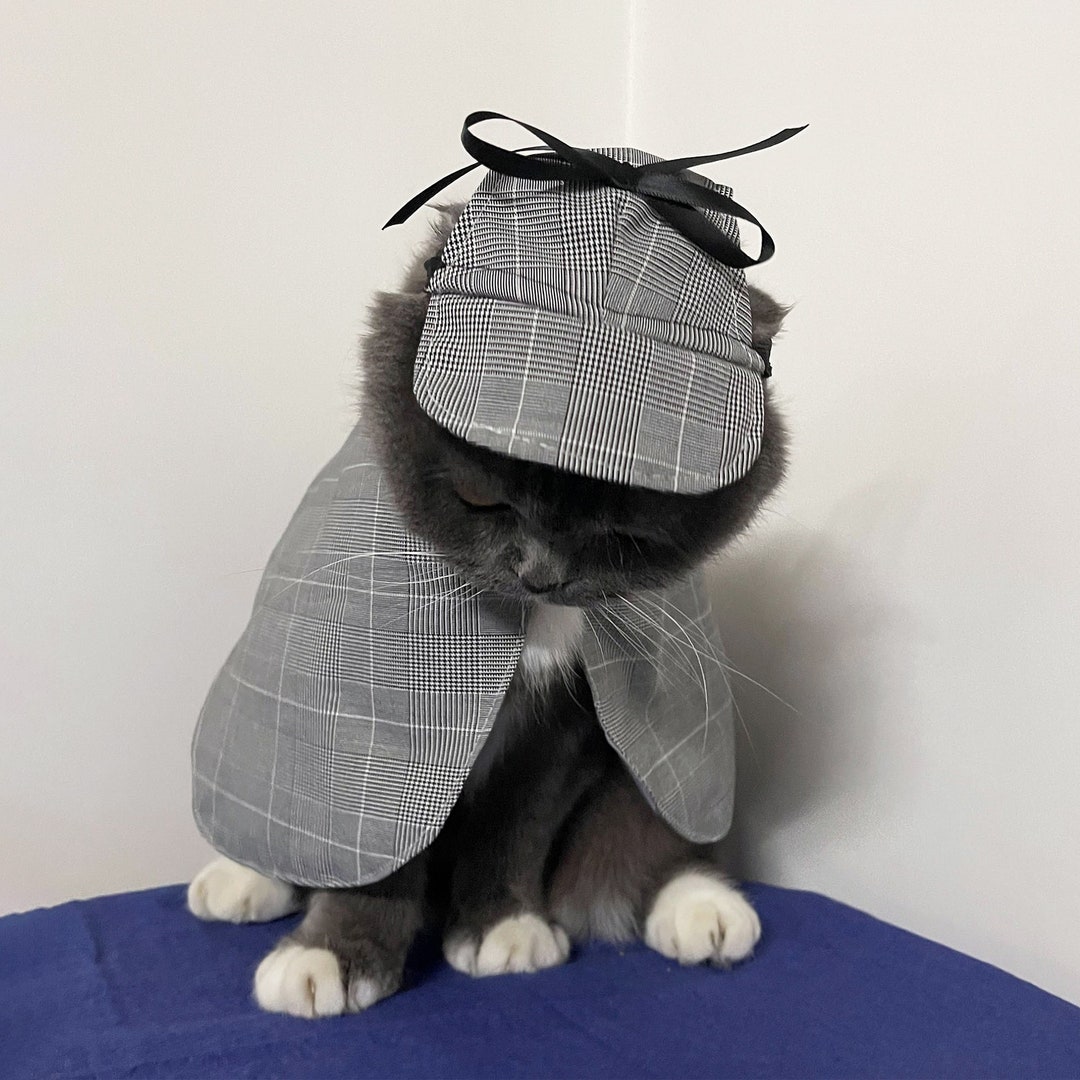 Cat Detective Costume Halloween, Deerstalker Hat With Ears Holes ...