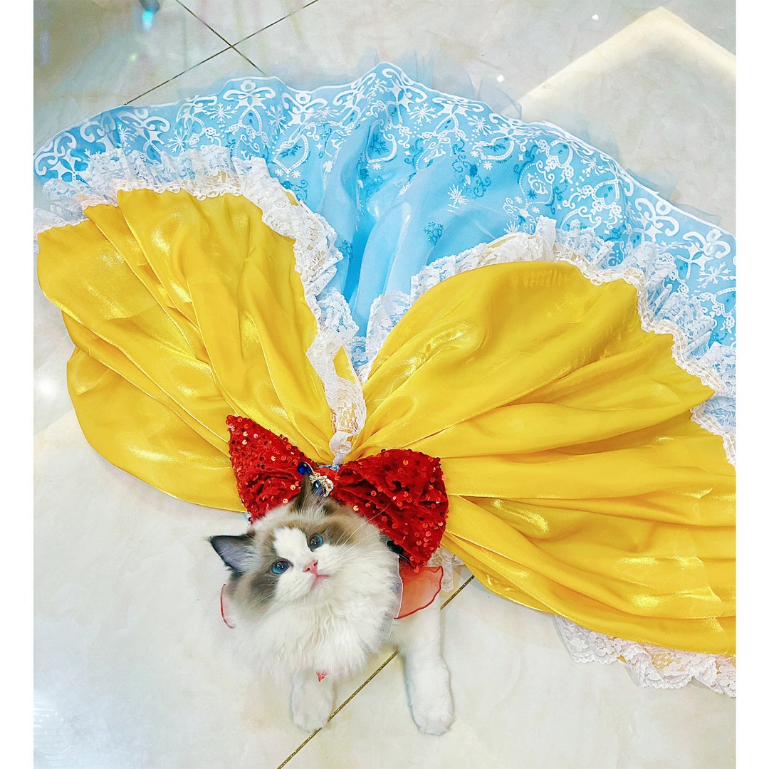 Cat Halloween Costume Inspired From Snow White, Pet Long Trailing Gown ...