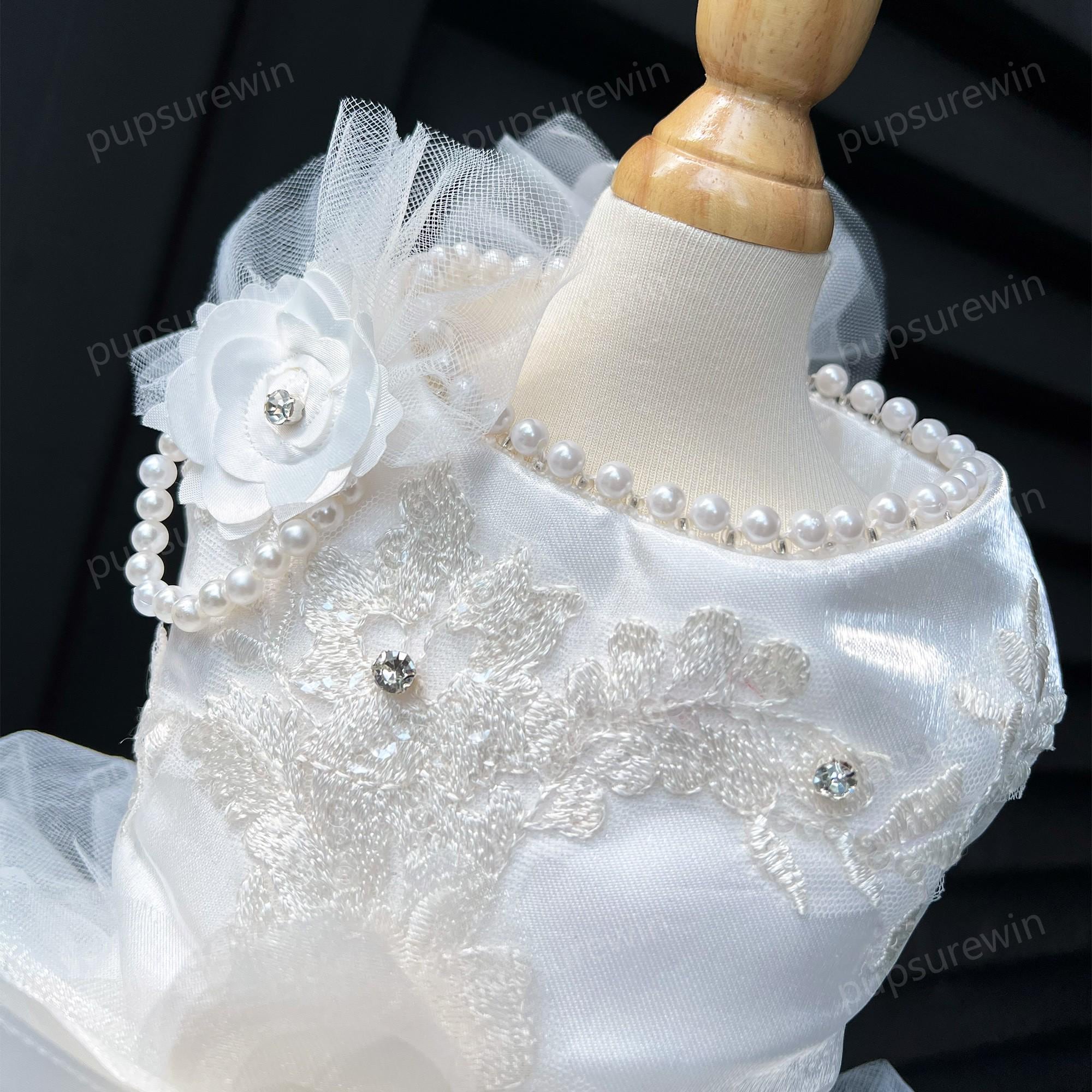 Wedding Dog Dress, Flower Girl Bridal White Tulle Dress for Cats and ...
