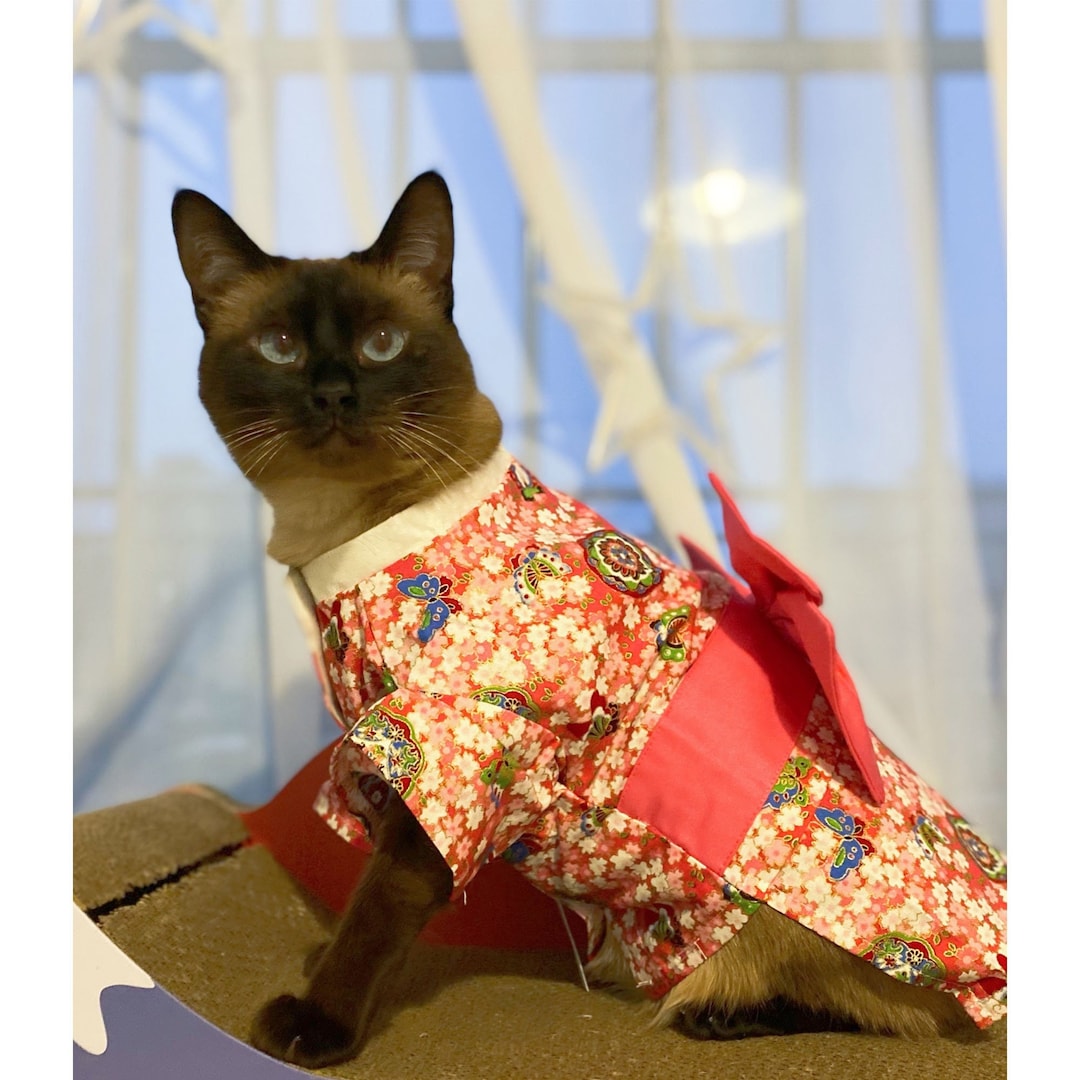 Fuschia Flower Kimono for Cats Dogs, Pet Japanese National Costume Cat ...